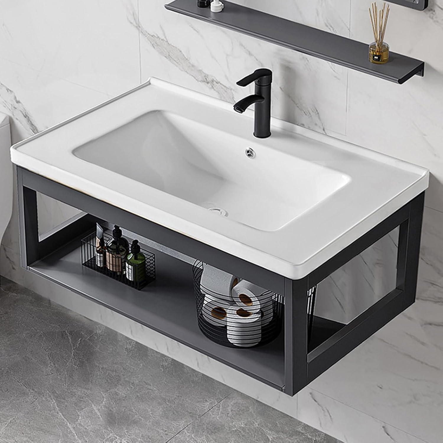 Lavabo de salle de bain, avec étagères et trop-plein, petit lavabo ...