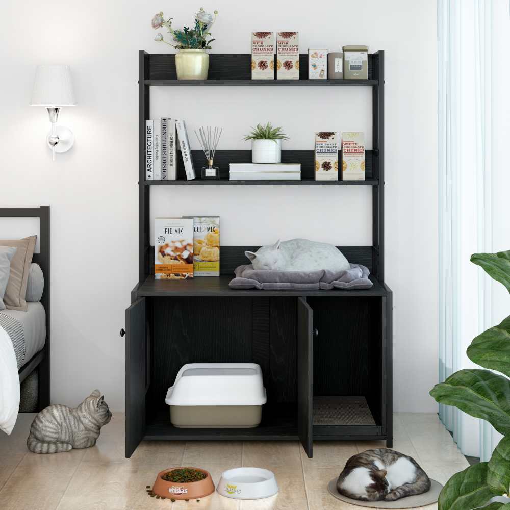 Ocultador arenero 3 estantes, mueble para gato con rascador, MDF ...