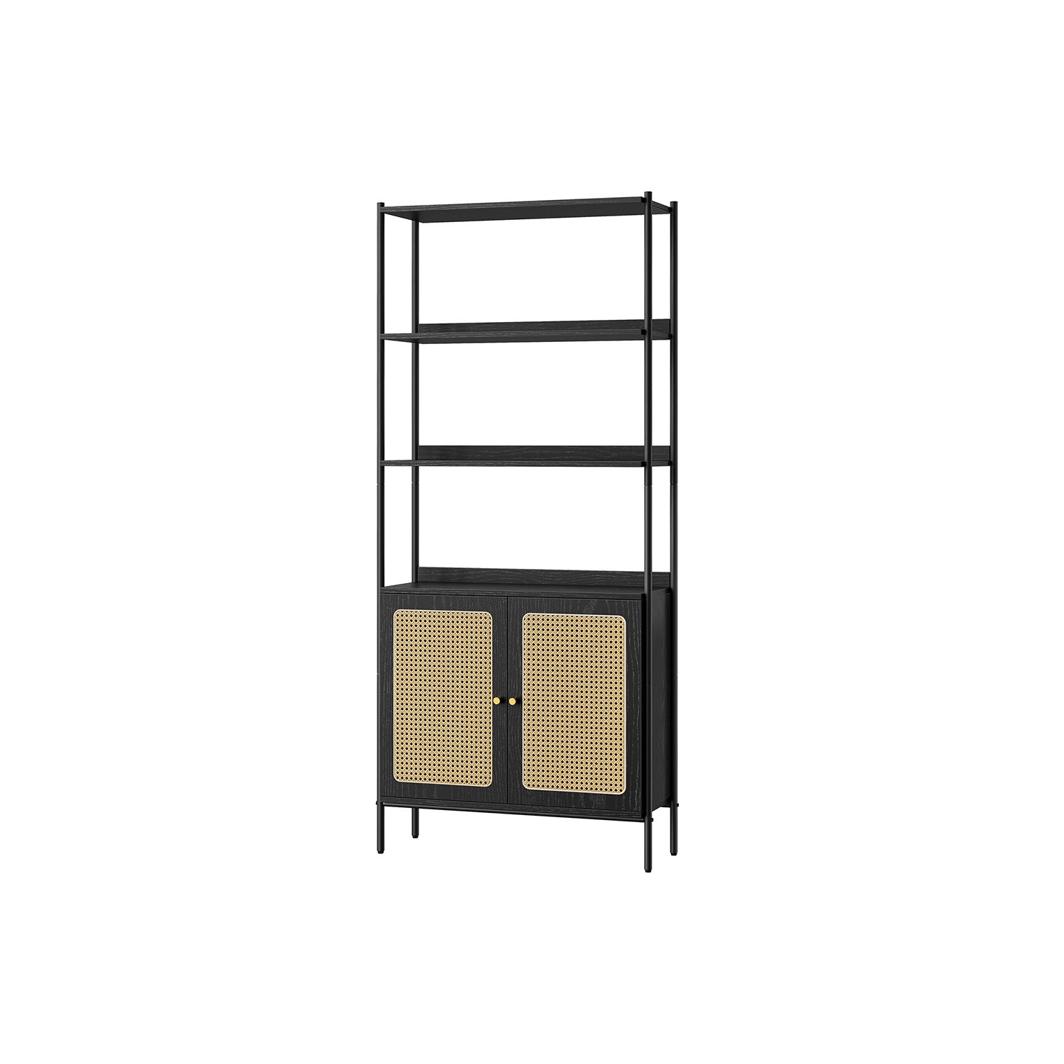 6-Tier Shelf, Tall Shelf with Rattan-Look Doors, Boho Style ...