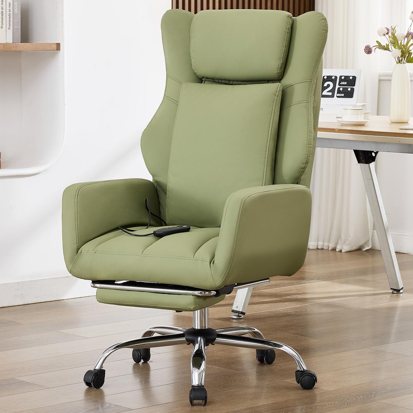 Fauteuil de bureau massant, coussin en cuir PU, avec repose-pieds ...