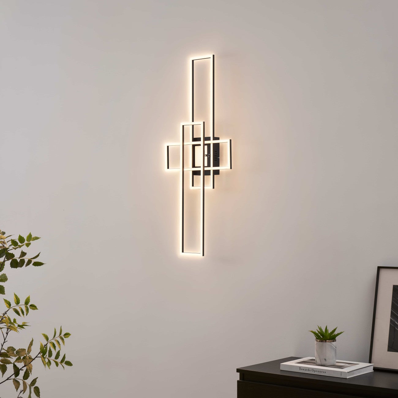 Plafón o gran aplique LED regulable negro rectángulo modulable - Eli ...