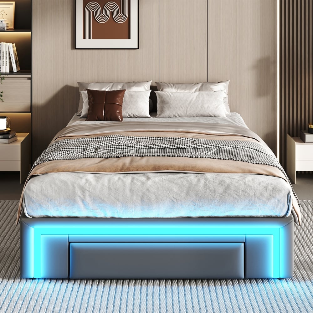 Cama individual, 90 x 200, con cajones, sin cabecero, PU, tira LED ...