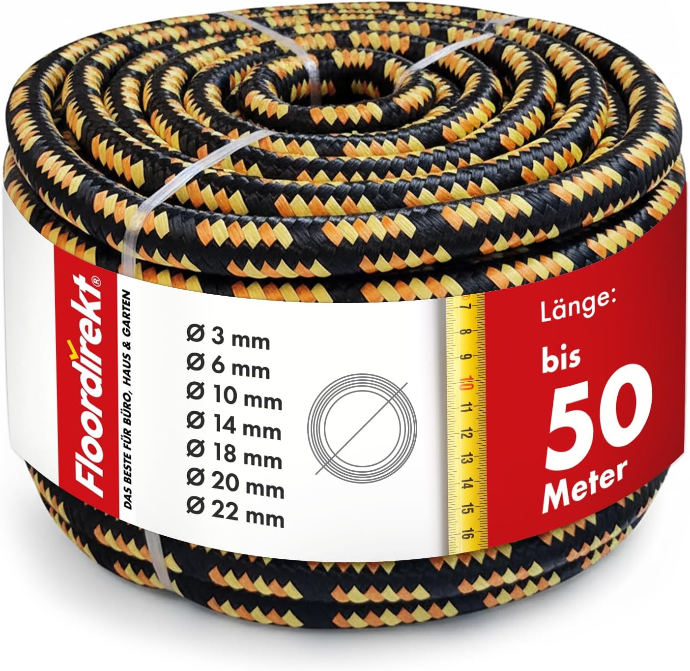Cuerda trenzada resistente K2 Negro-Naranja 3 mm x 30 m | Leroy Merlin