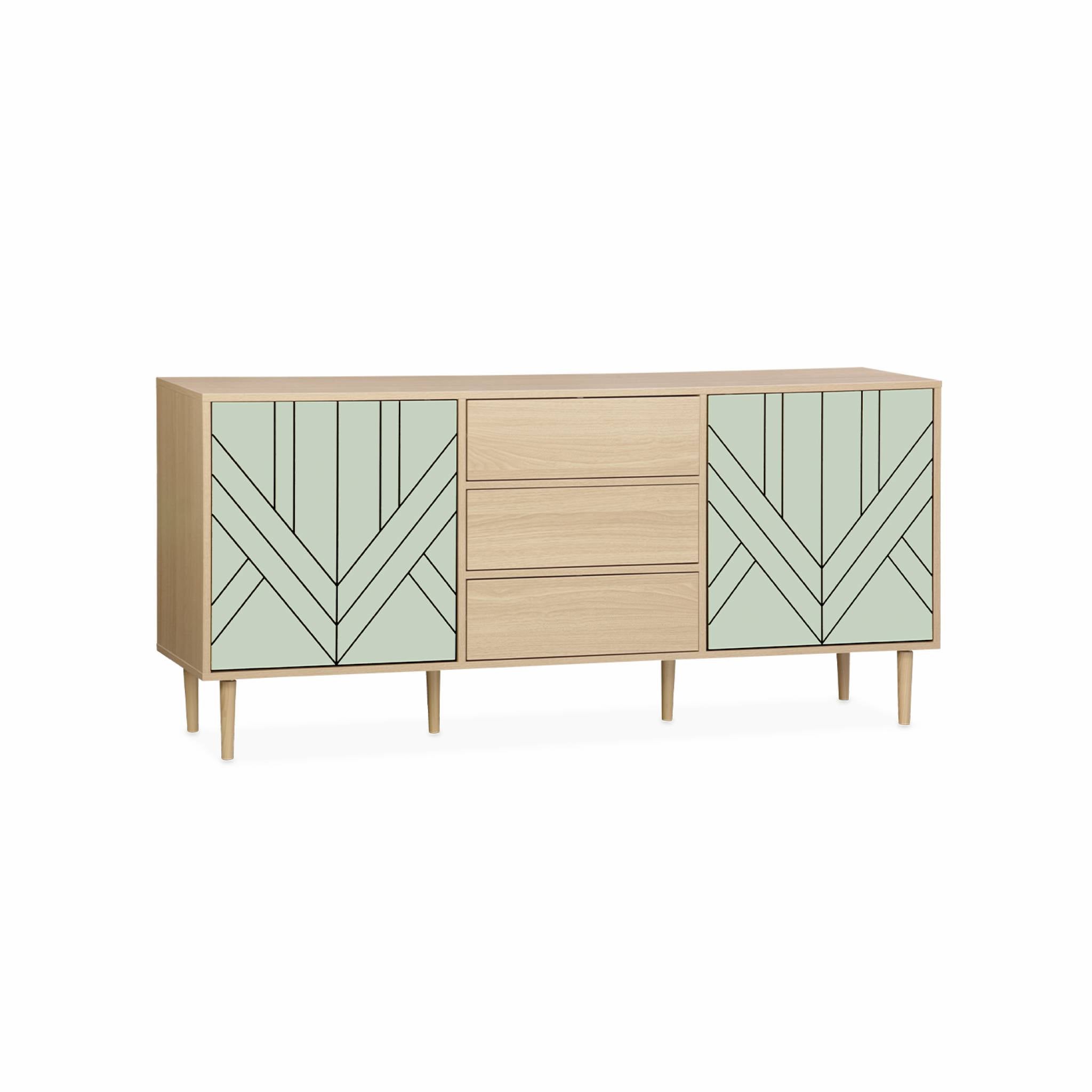 Buffet de rangement décor bois et vert d'eau - Mika - 2 niveaux. 2 ...