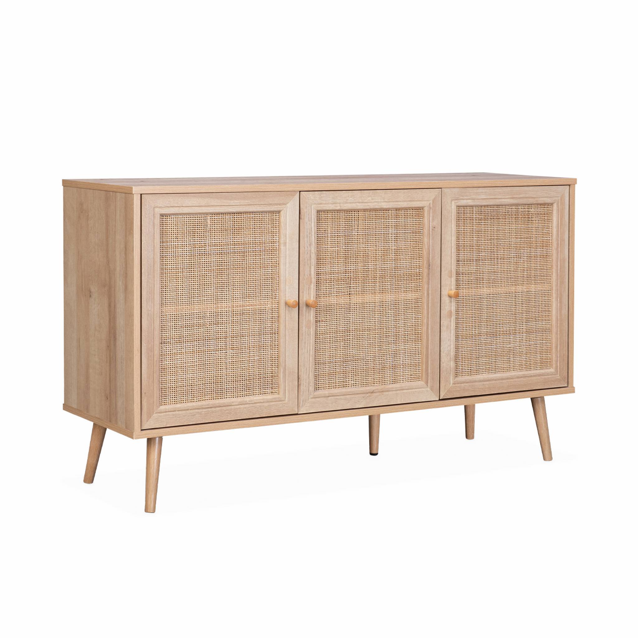 Buffet de rangement en cannage 120x39x70cm - Bohème - 2 niveaux. 3 ...
