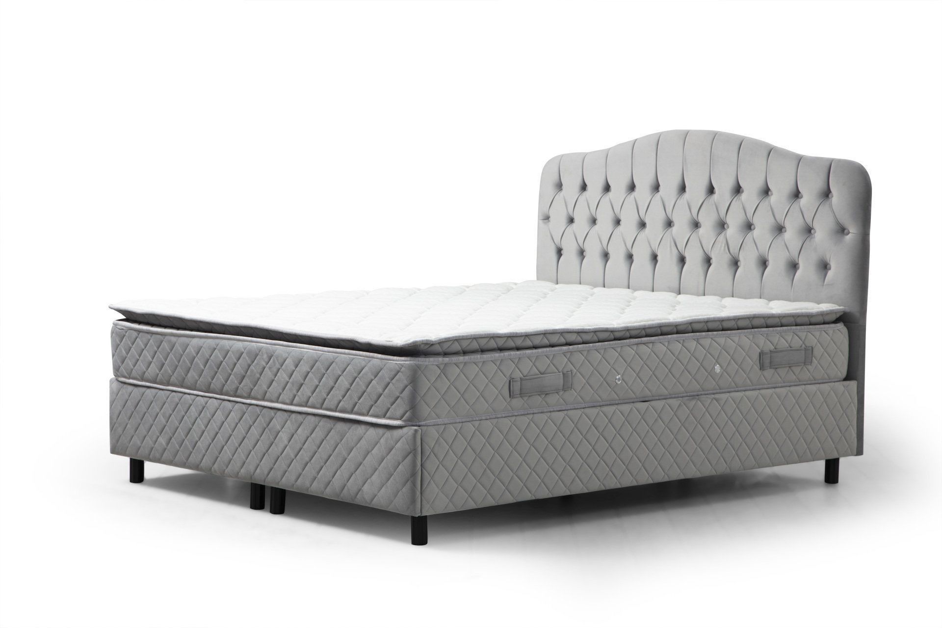 Lit double Gectuna Velours Gris avec matelas 140x200cm waterproof à ...