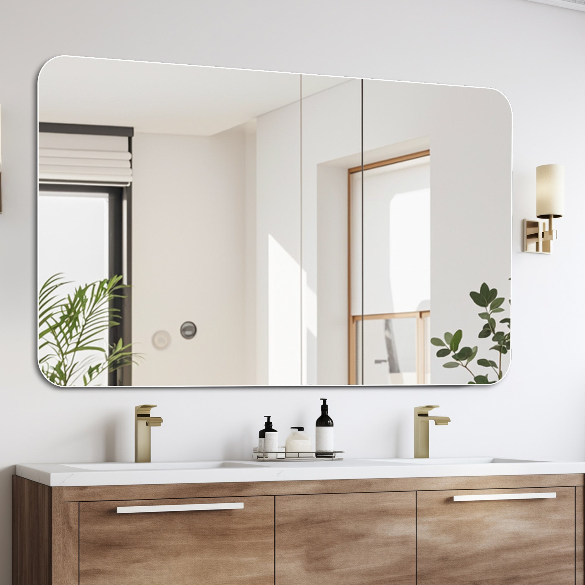 Miroir Salle de Bain 60x100 cm Mural Sans Cadre Anti-Déflagrant Coins ...