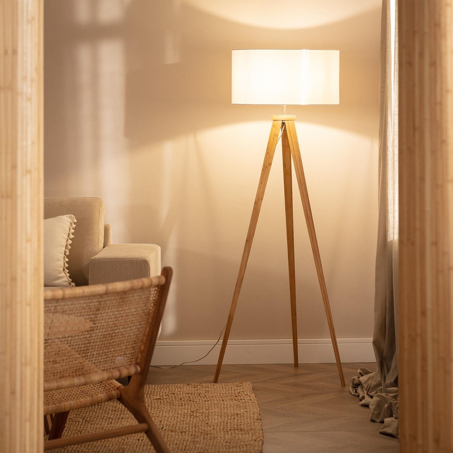 Ledkia Lámpara de Pie Wol | Blanco | Madera,Textil | E27 | IP20 Bois ...
