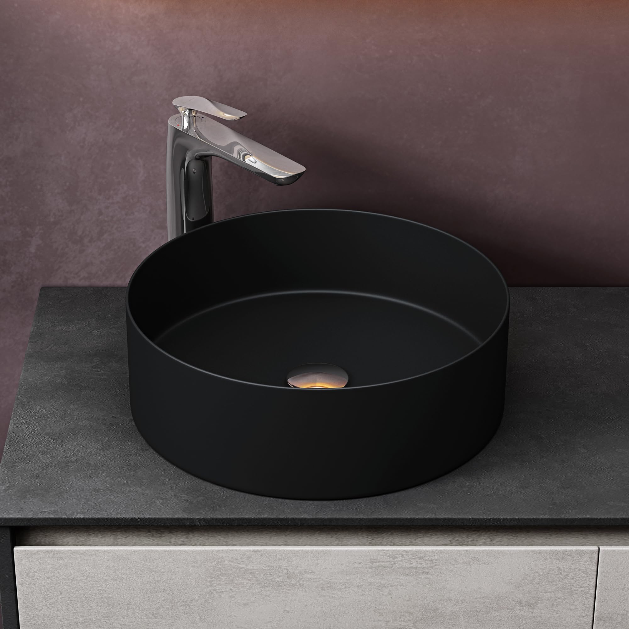 Doporro Lavabo Vasque à Poser Noir Mat 40x40x13 cm Lave Mains Rond en ...