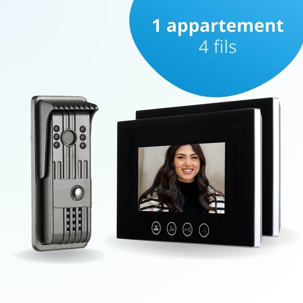 Portier interphone vidéo pili 4 fils - 2 écrans noirs 7" - avec mémoire ...