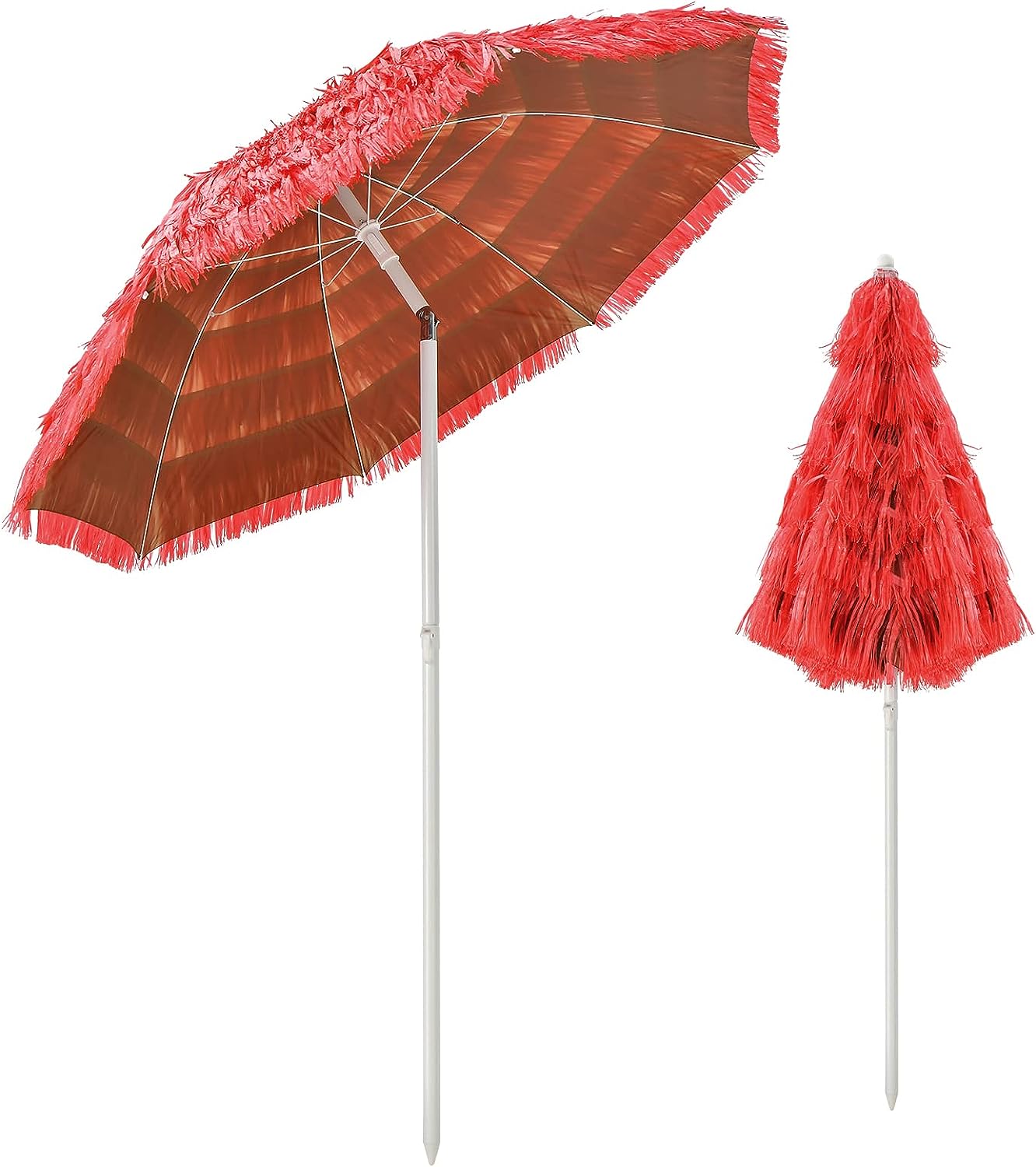 Parasol de plage inclinable en paille de PP 175 cm fixation toit de ...