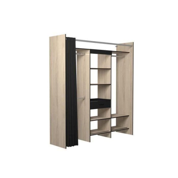 Dressing Kit dressing ARTIC avec rideau - Décor Chene et noir - 1 ...