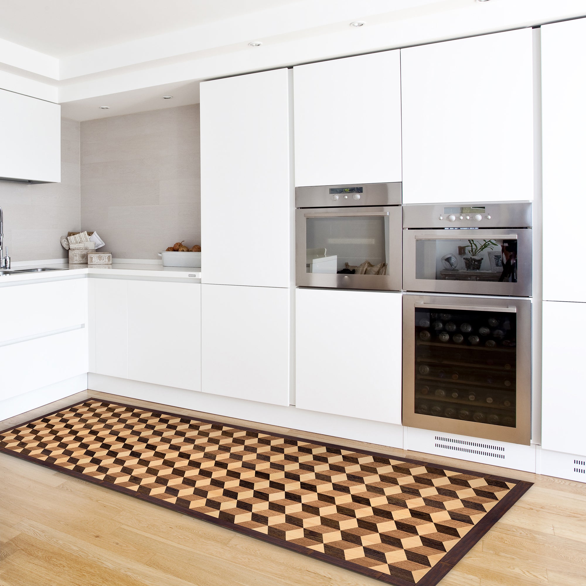 Tapis de Cuisine antidérapant en Vinyle Parquet Géométrique 60x240 cm ...