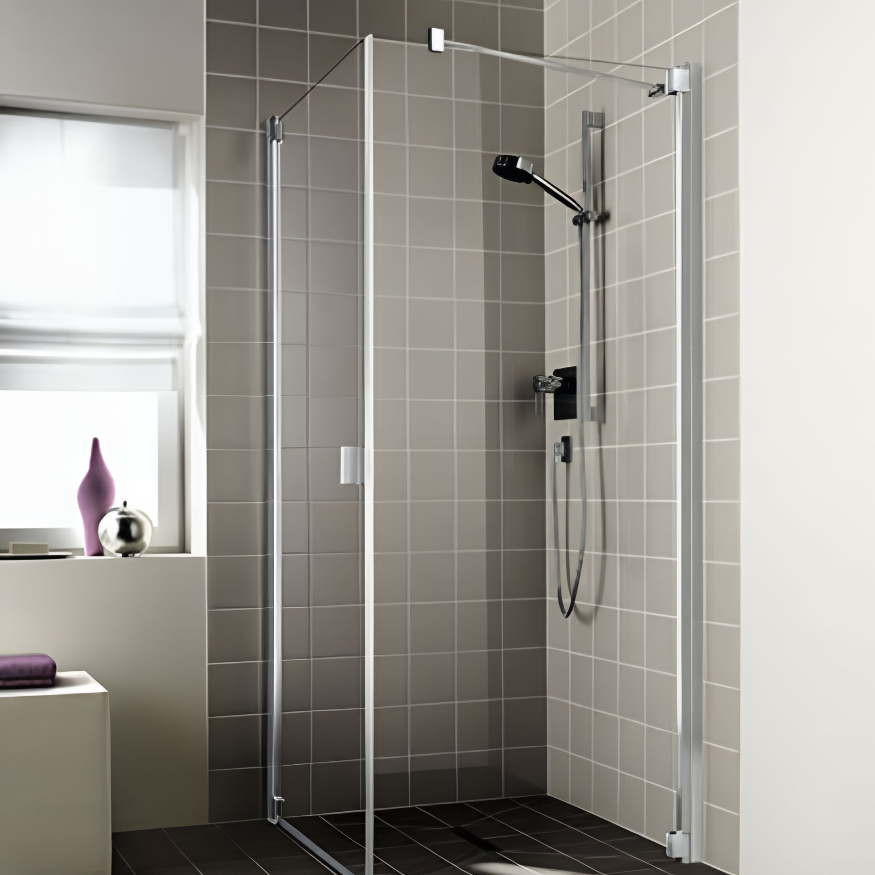 Mampara de ducha fija ancho 123 cm alto 200 cm perfil plata pulido ...