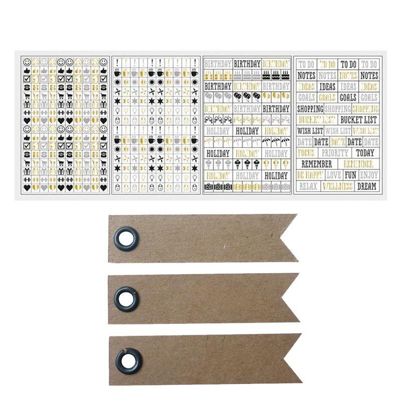 433 stickers icônes & mots Bullet journal noir-gris-doré + 20 ...