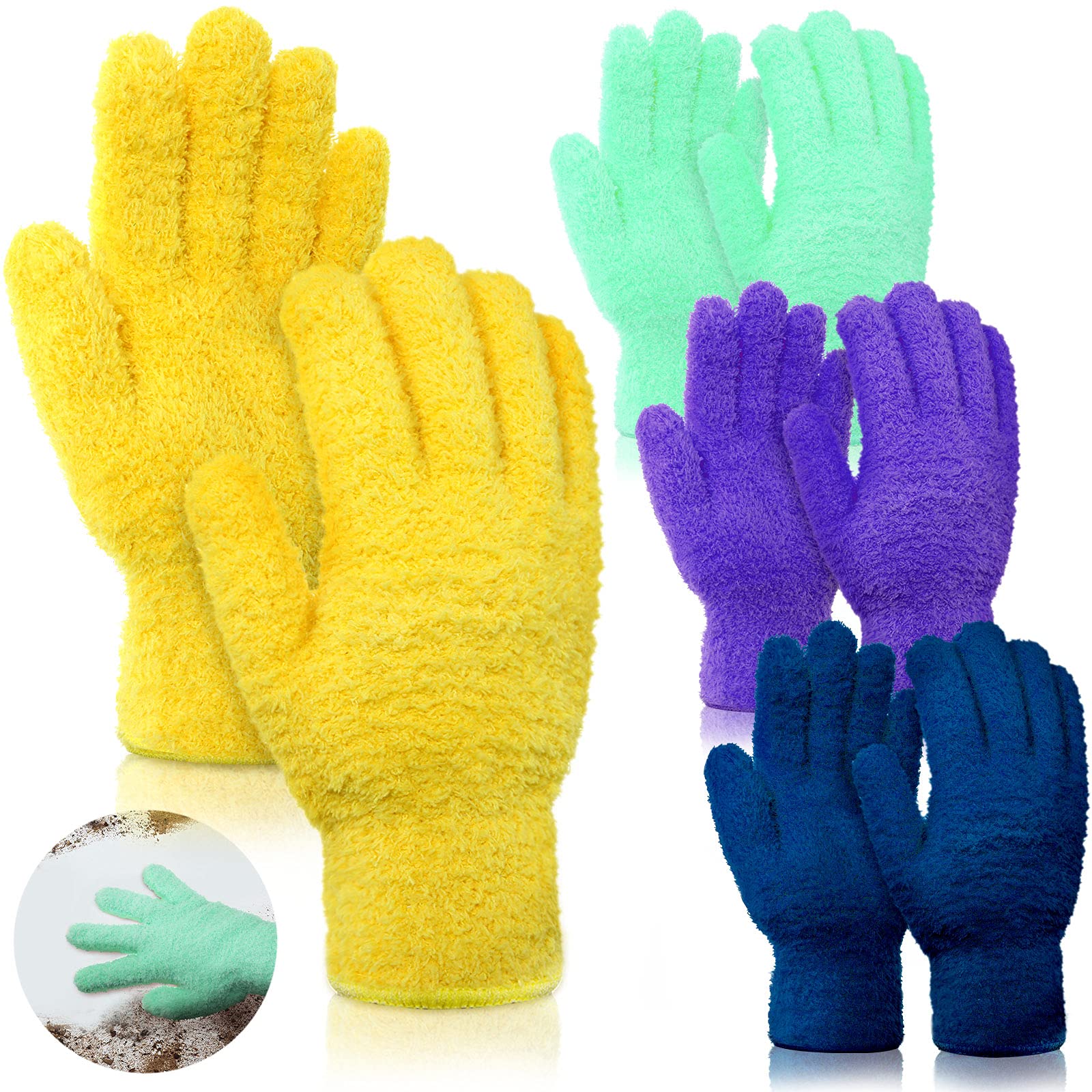 4 paires de gants de nettoyage lavables en microfibre pour nettoyer la ...