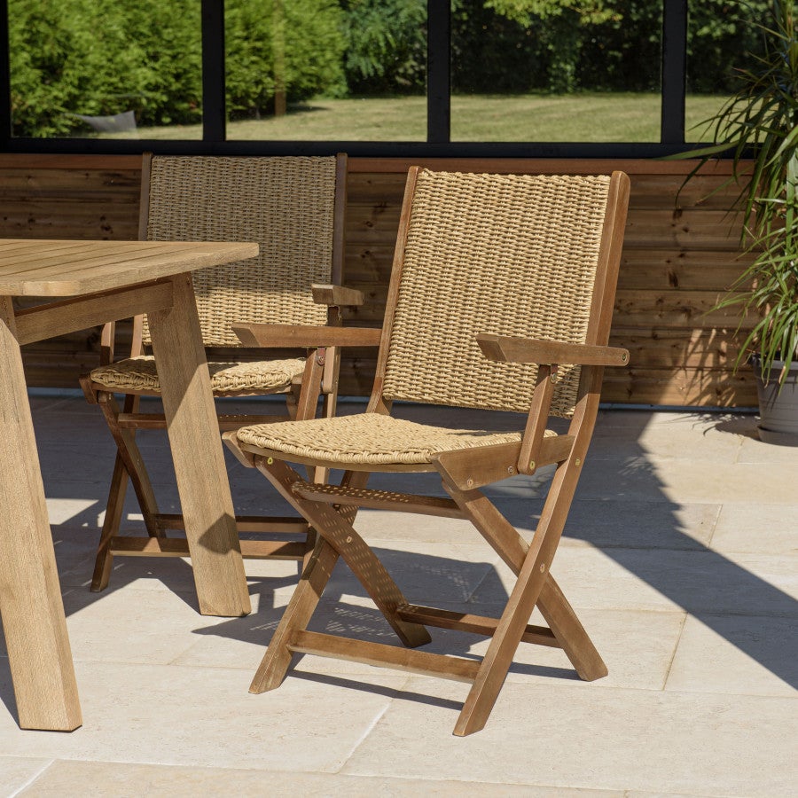 VICTOIRE - Lot de 2 fauteuils pliants acacia huilé et rotin synthétique | Leroy Merlin