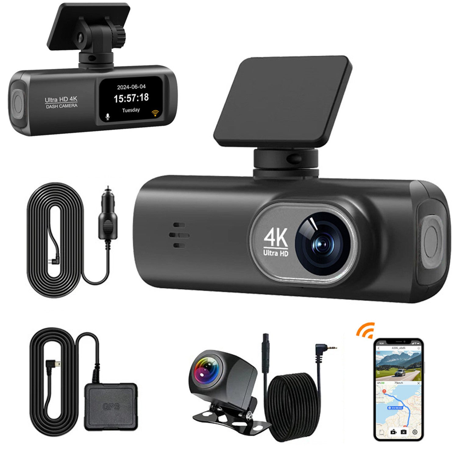 Caméra voiture 4K double WiFi - Écran 1,47", vision nocturne grand ...