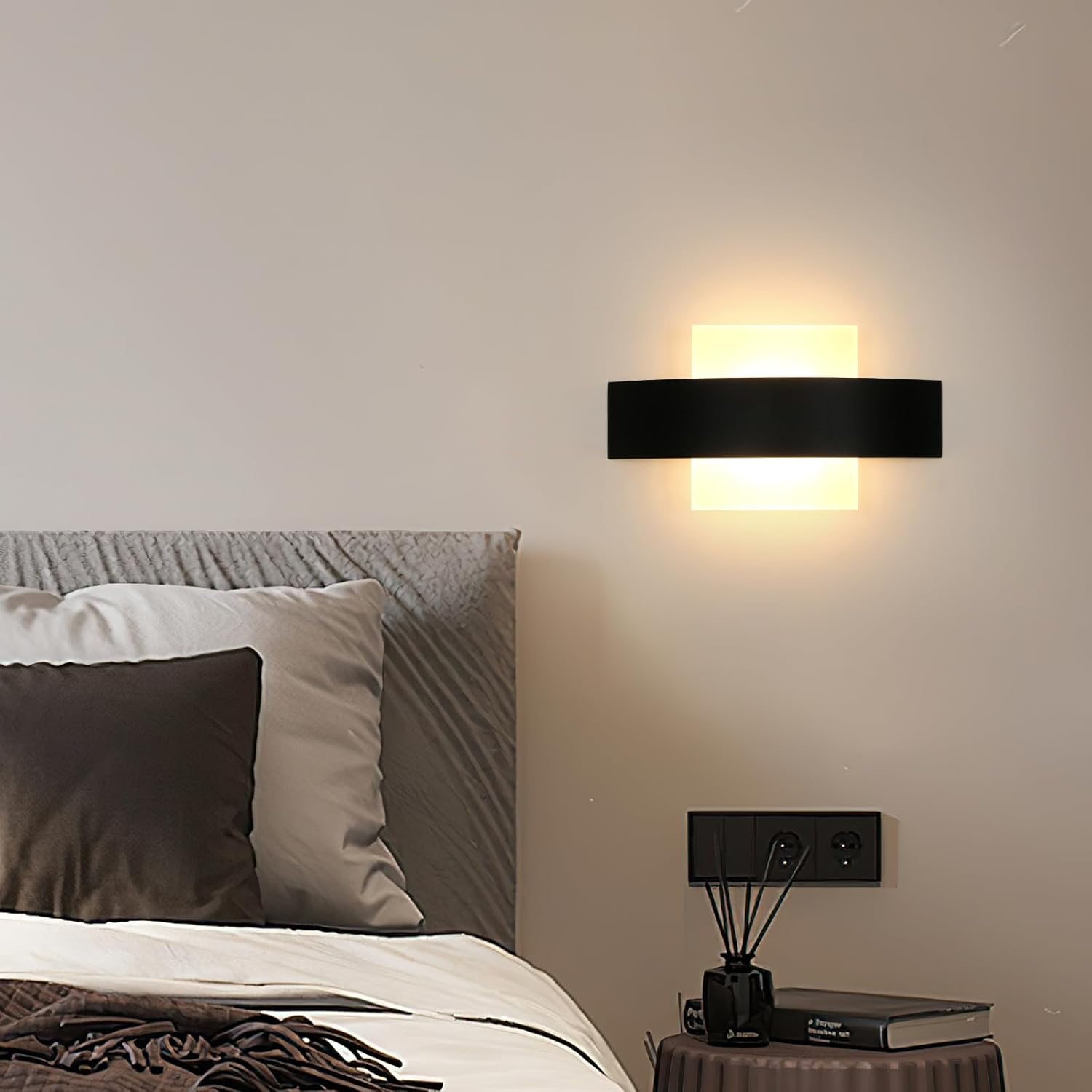 Applique Murale Intérieure LED,12W 1350LM Lampe Murale LED Moderne Noir ...