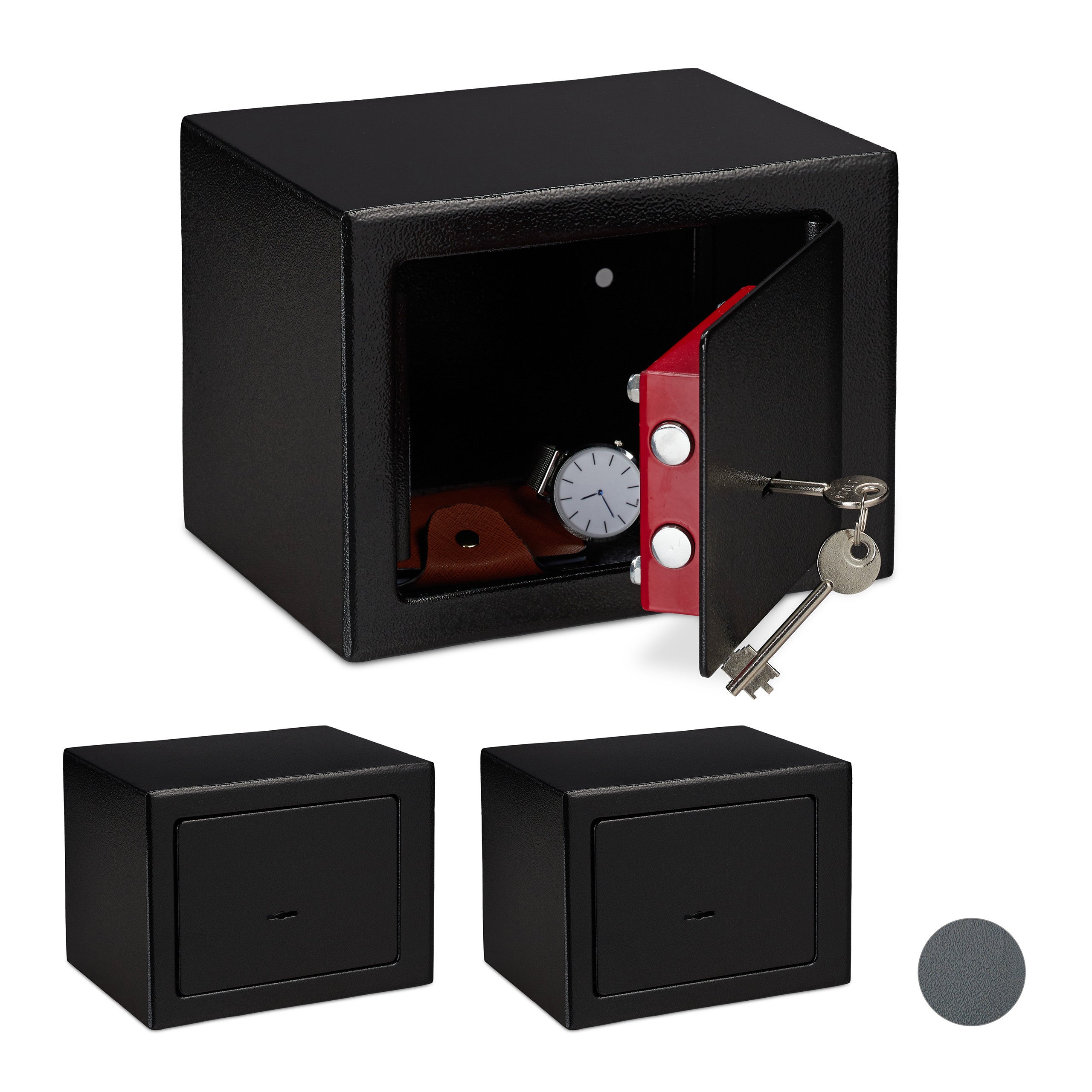 Coffre-fort avec clé, lot de 3, Panneton double, Fixation au mur ou au ...