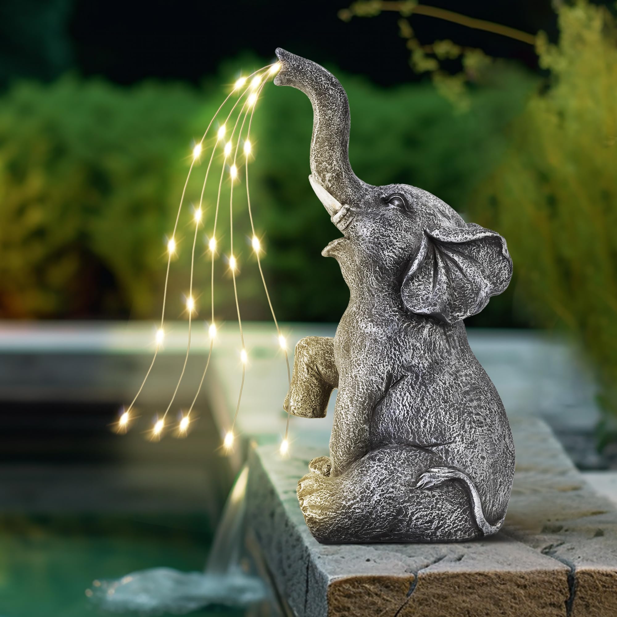 Estatua de elefante - Figura de elefante rociador - Luces LED de ...
