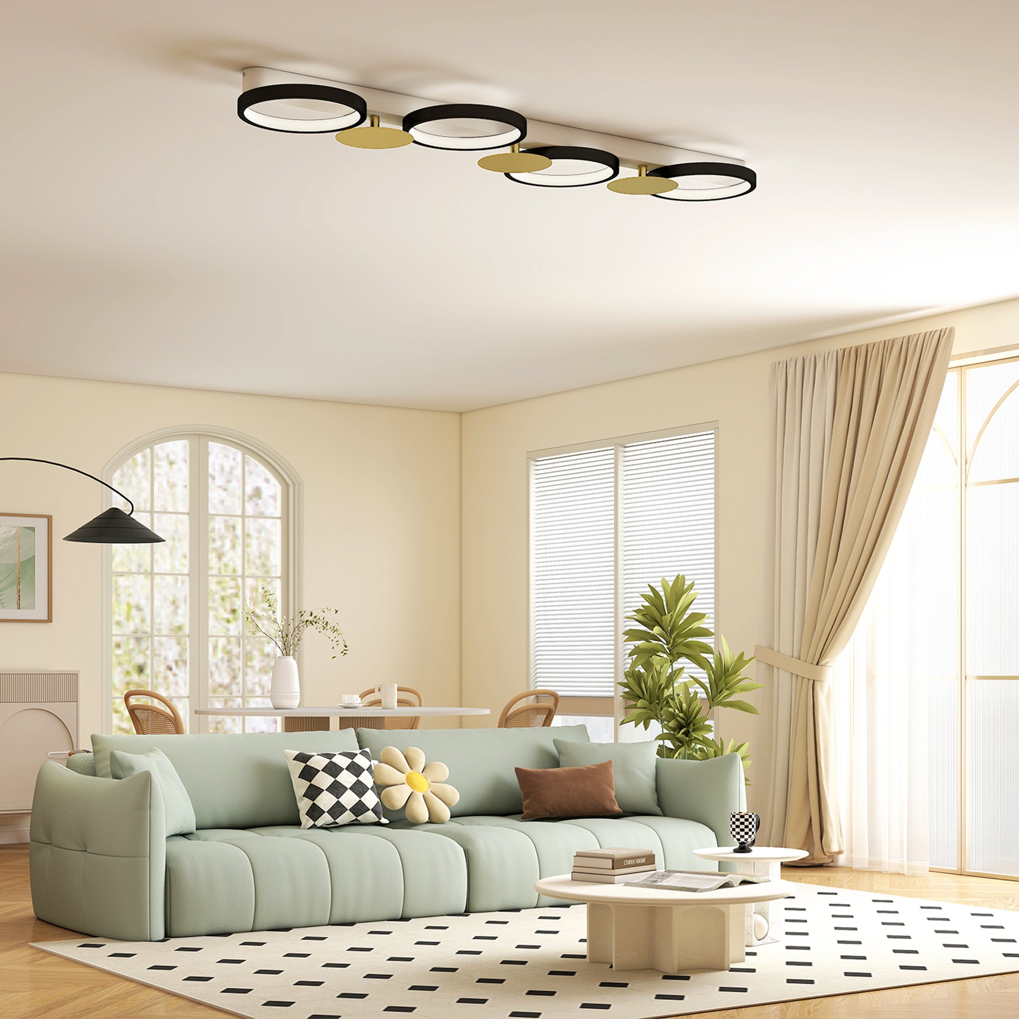 Plafonnier LED 38W, luminaire plafonnier 4 lumières à montage ...