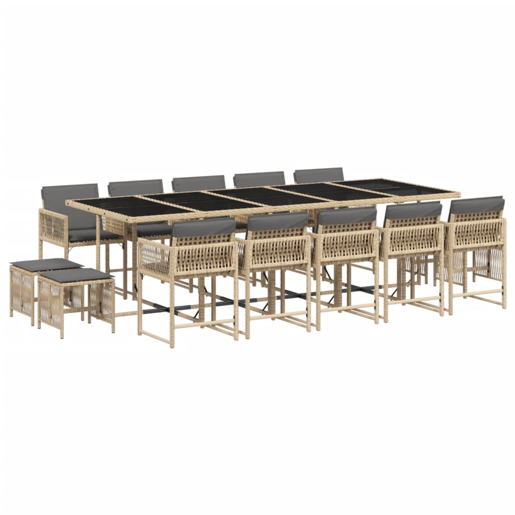 Set comedor de jardín con cojines 15 pzas ratán sintético beige | Leroy ...
