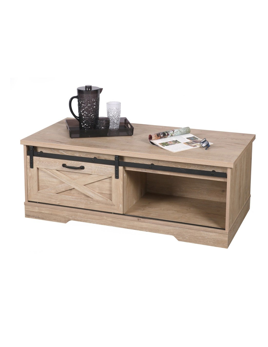 Table basse style rustique collection WAYNE - 1 porte coulissante et ...