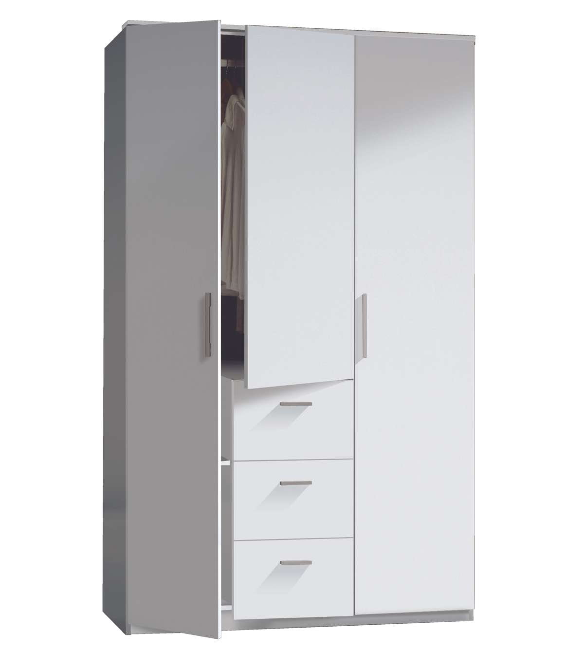 Armario ropero Moleo en acabado blanco de 3 puertas y 3 cajones. 117 cm ...