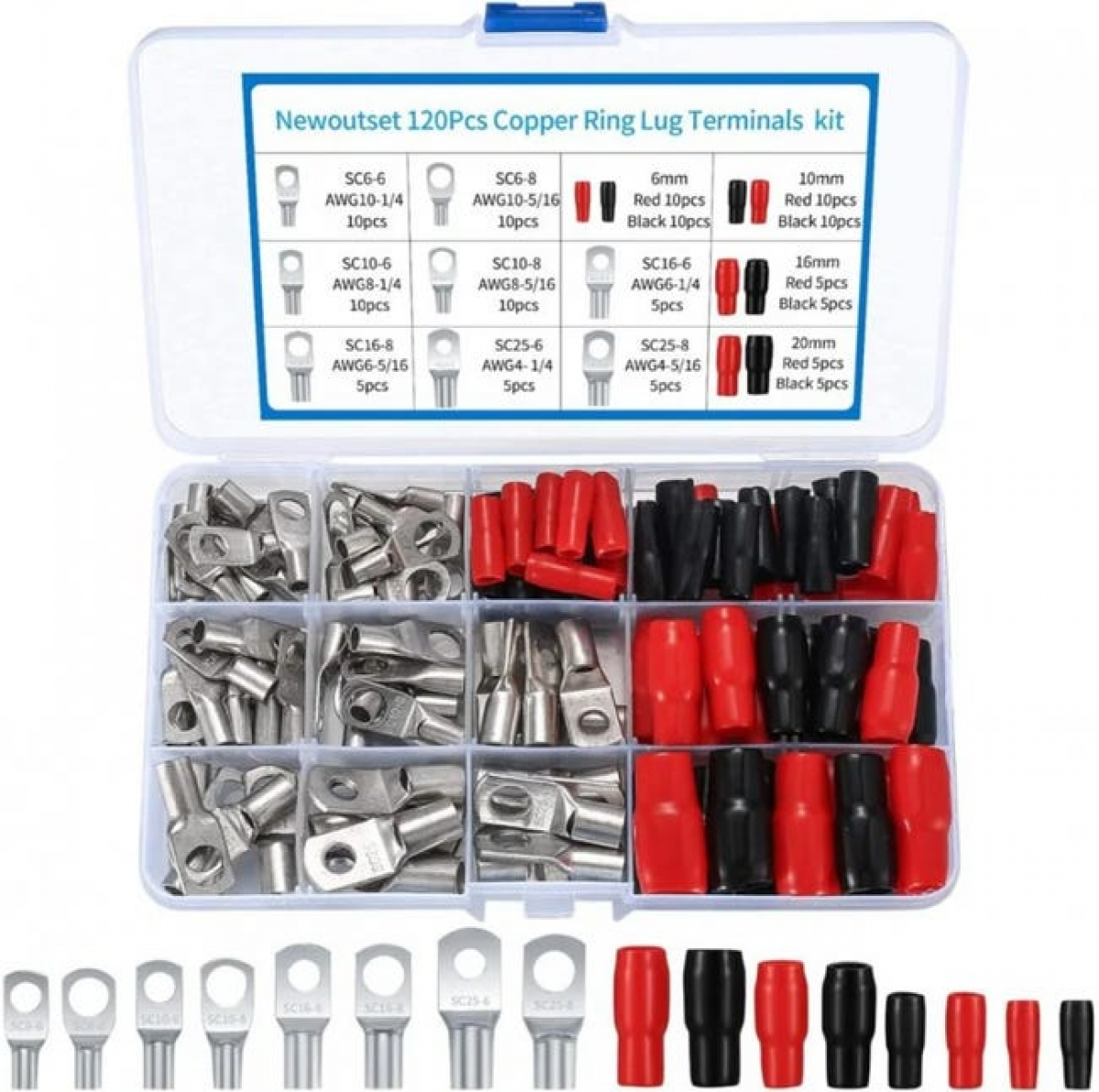 Kit de 120 cosses annulaires M6/M8, cosses tubulaires pour câbles ...