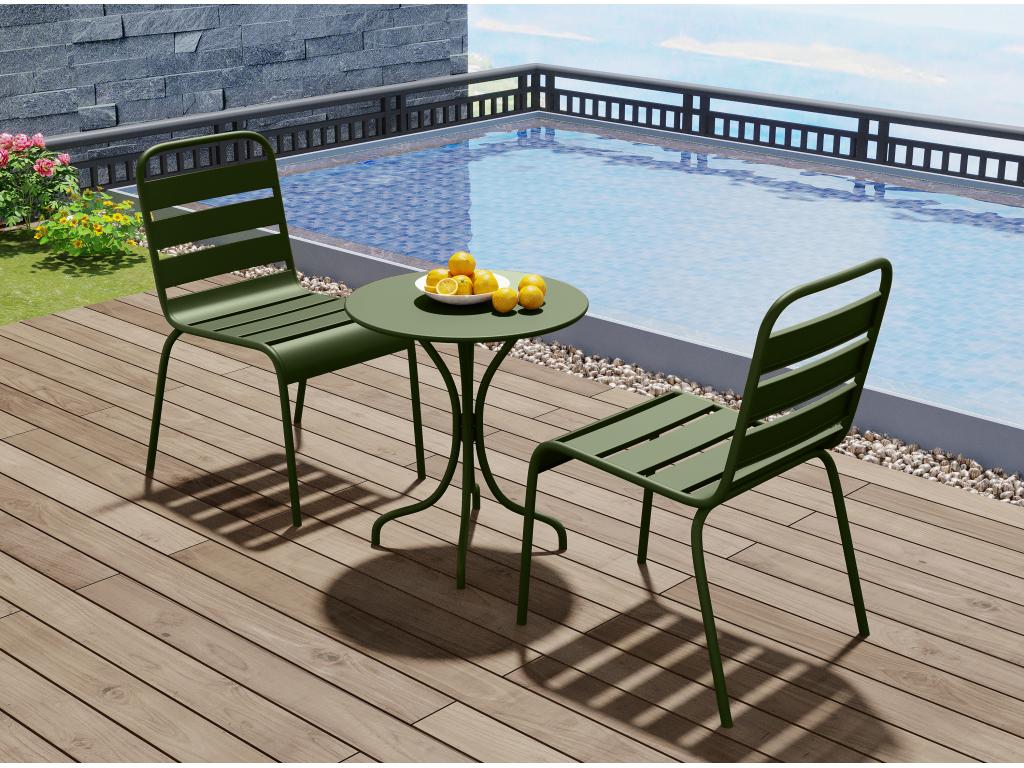 Comedor de jardín de metal - una mesa D.60 cm y 2 sillas apilables ...