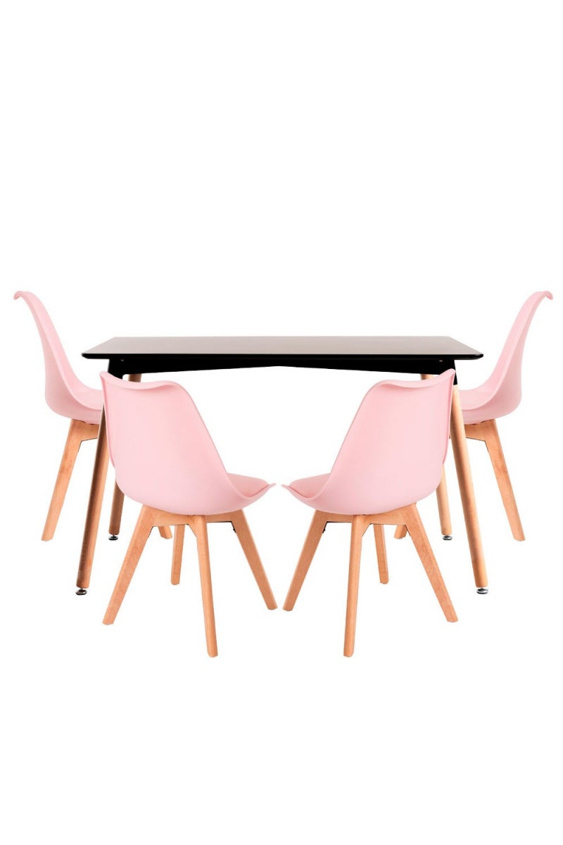 Conjunto Mesa Tower Rectangular 120 x 80 cm Negra y Pack 4 Sillas Synk Basic - Rosa | Leroy Merlin