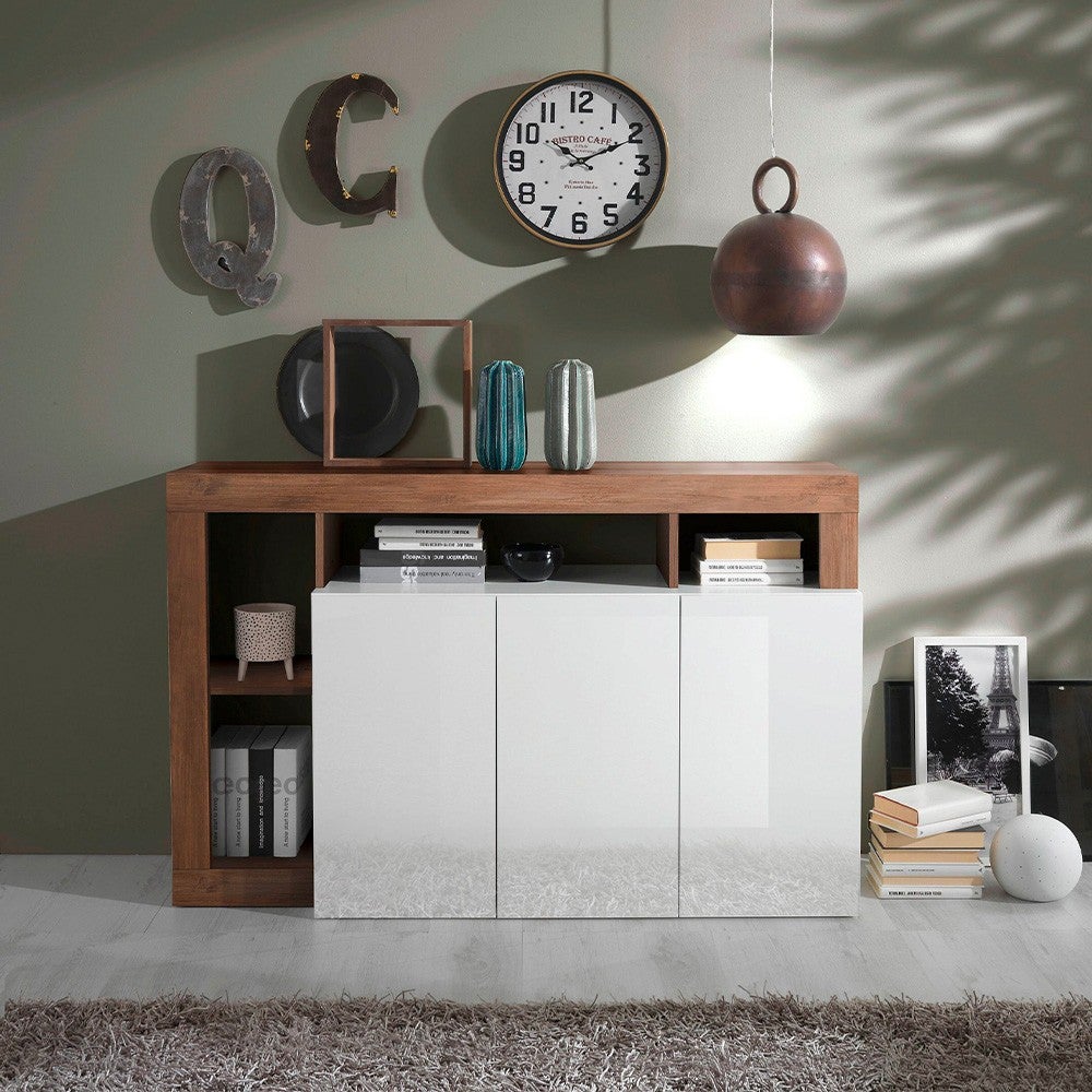 Aparador buffet salón madera 146cm 3 puertas blanco brillante Hailey MR ...