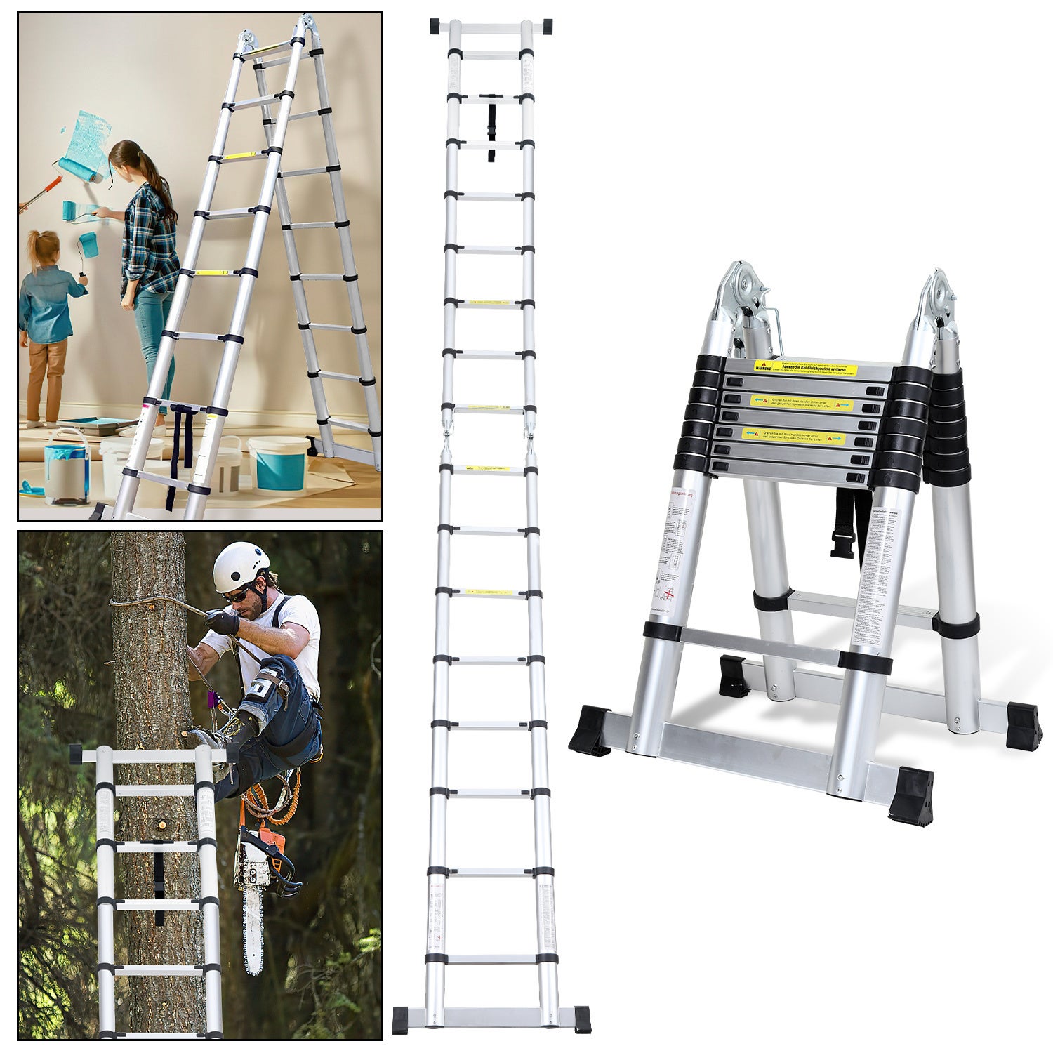 Échelle télescopique escabeau Premium 5m argentée, antidérapante ...