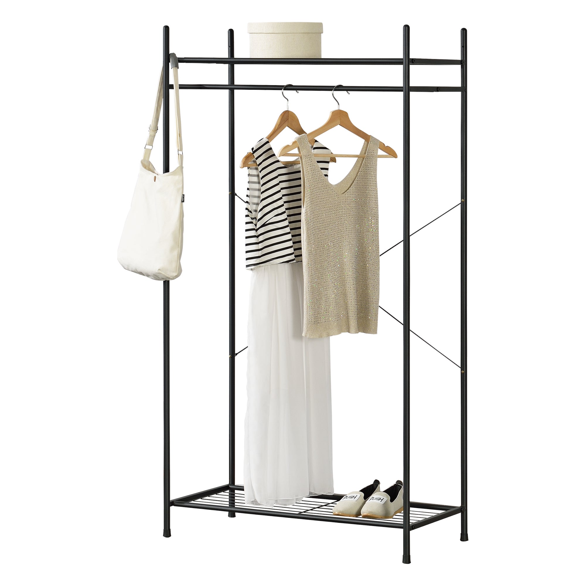 Garde-robe Solide Portant Avec Étagères Meuble De Rangement 2 Surfaces ...