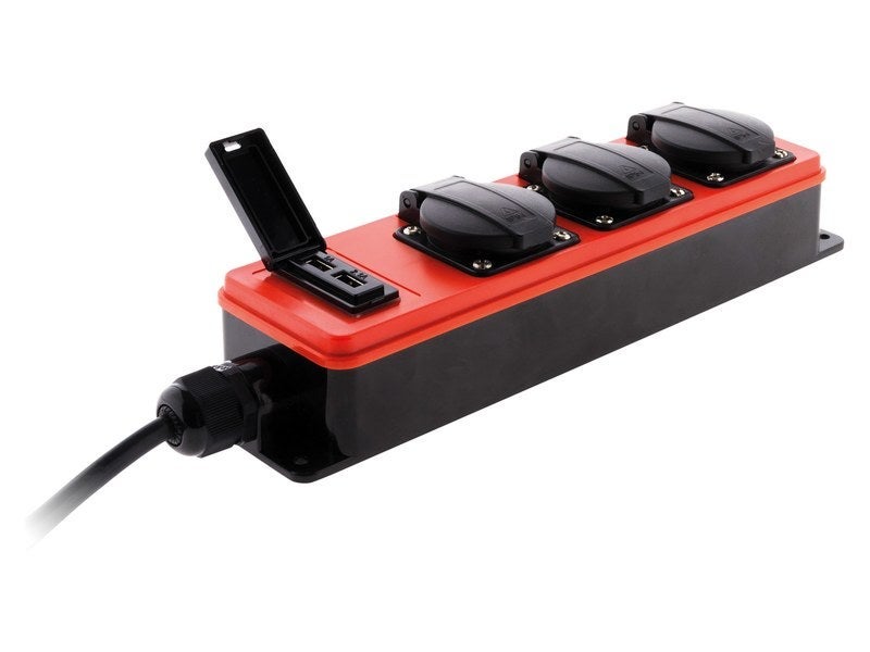 Regleta Cableada Impermeable, 3 Tomas + 2 Usb, Roja | Leroy Merlin