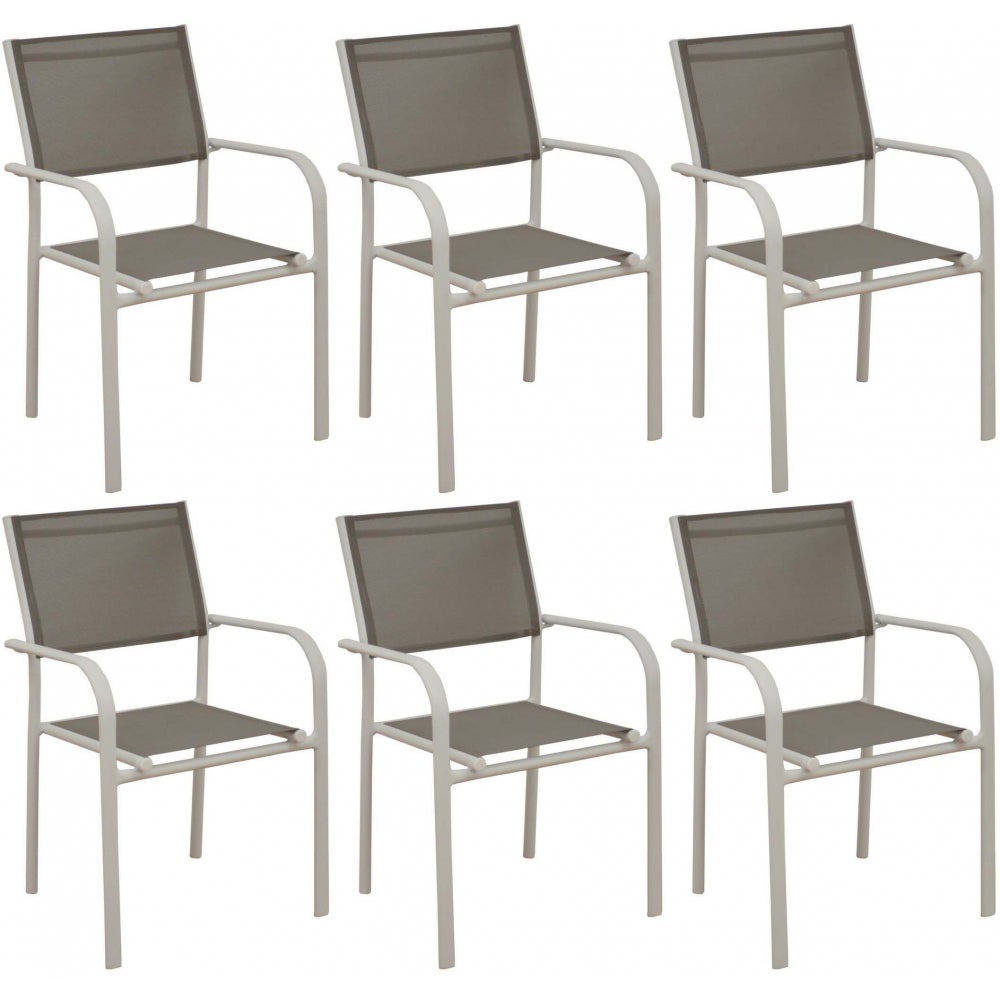 Fauteuil en aluminium Duca (Lot de 6) blanc et taupe Proloisirs | Leroy Merlin