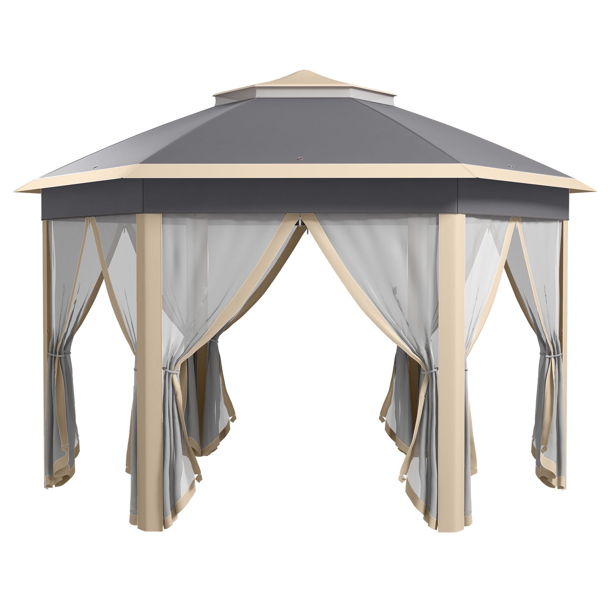 Pavillon Hexagonal 4x4m Imperméable UV - Double Toit, Structure Métal ...