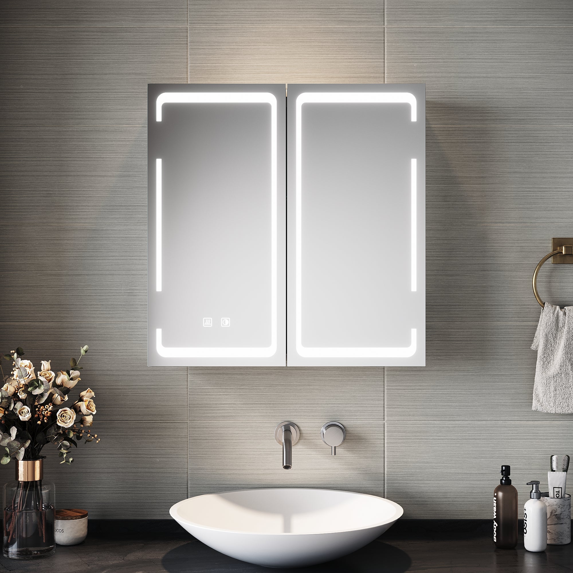 Armoire de toilette avec éclairage LED 3 couleurs, anti-buée Miroir de ...
