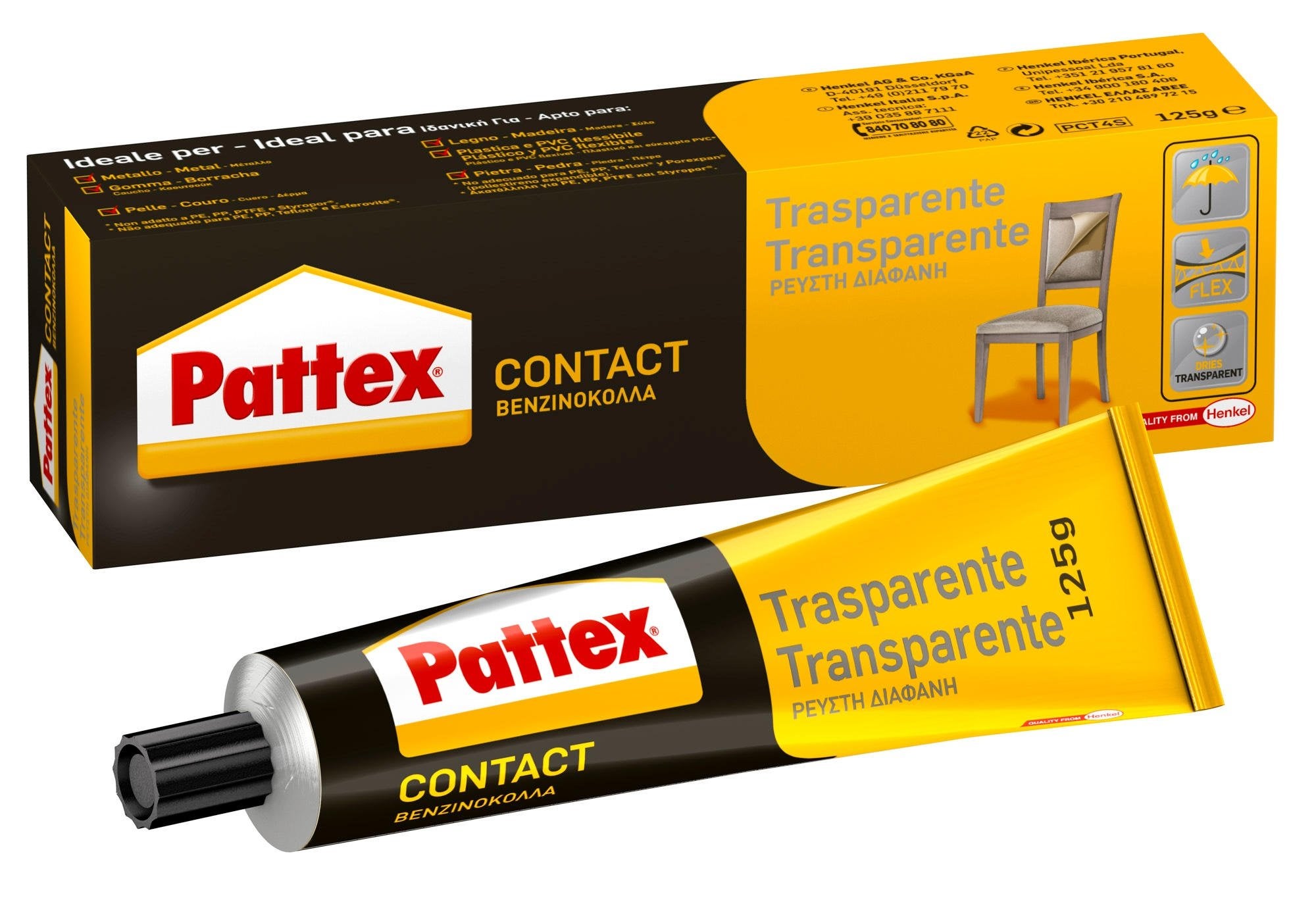 Pattex Adesivo a Contatto Trasparente, Universale, Forte Presa Iniziale ...