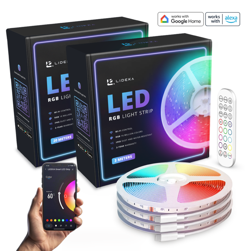 Lideka Bande LED 20 mètres (2x10) + 3 mètres RGB avec télécommande et ...