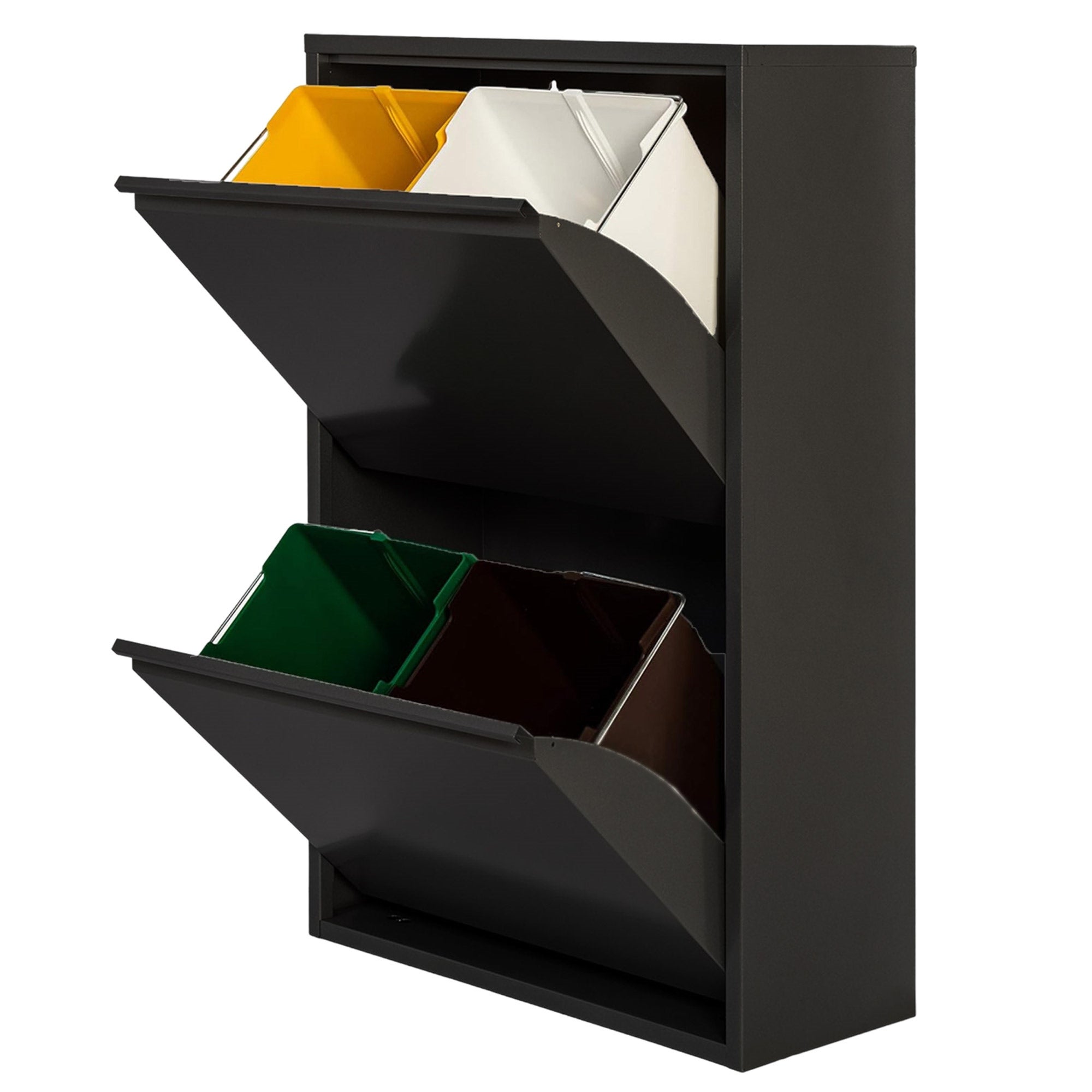 Poubelle et poubelle de recyclage métallique 4 compartiments, 4x17L (68L) Noir mat | Leroy Merlin