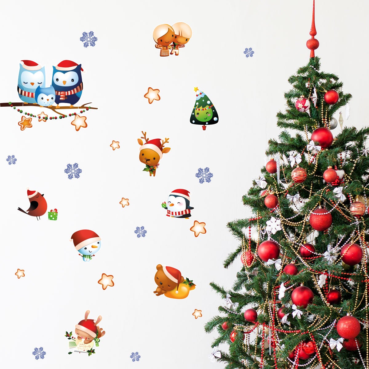 Sticker Noël famille hiboux et ses amis - Autocollants stickers ...