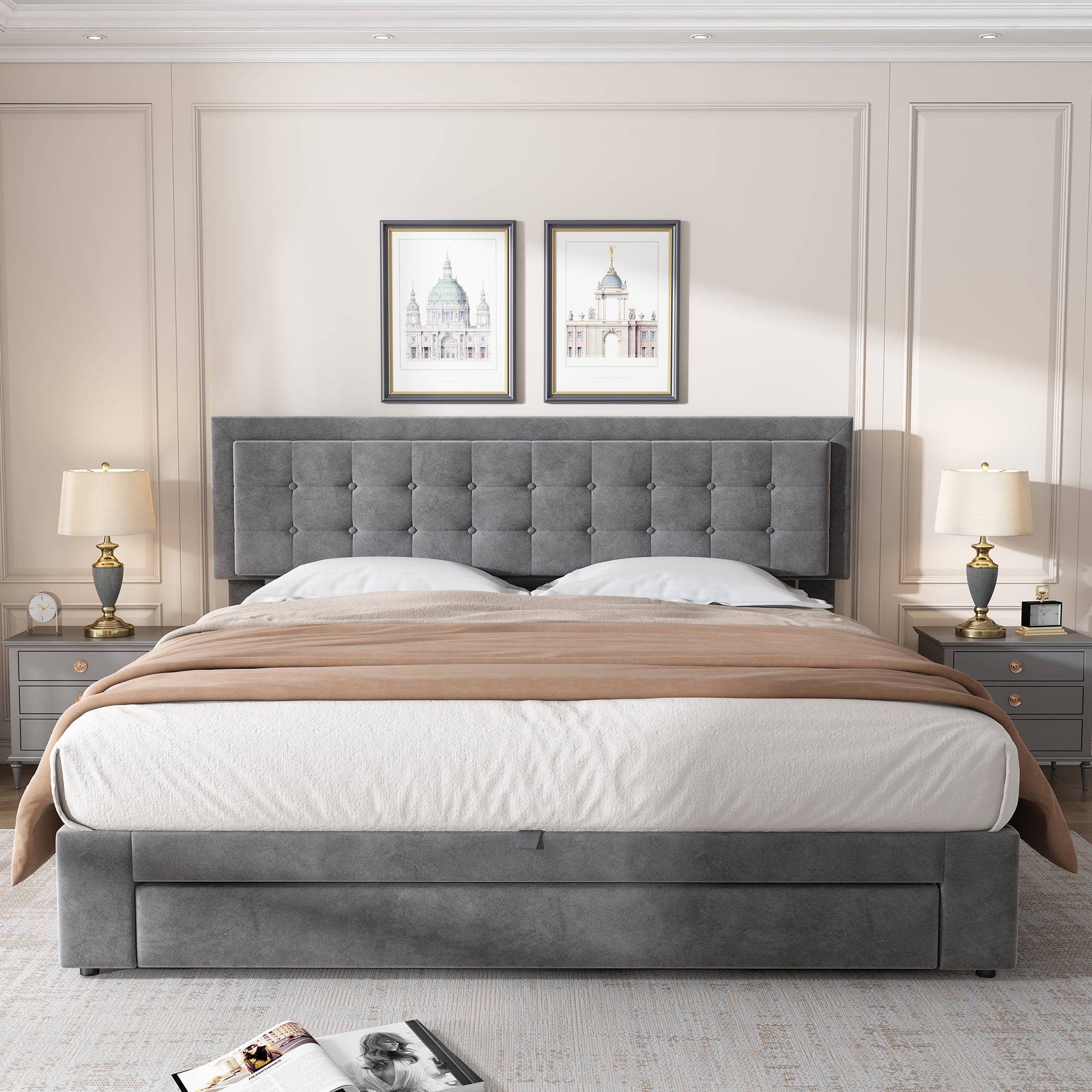 Lit coffre Lit double Lit adulte 180 x 200 cm avec 2 tiroirs et sommier ...