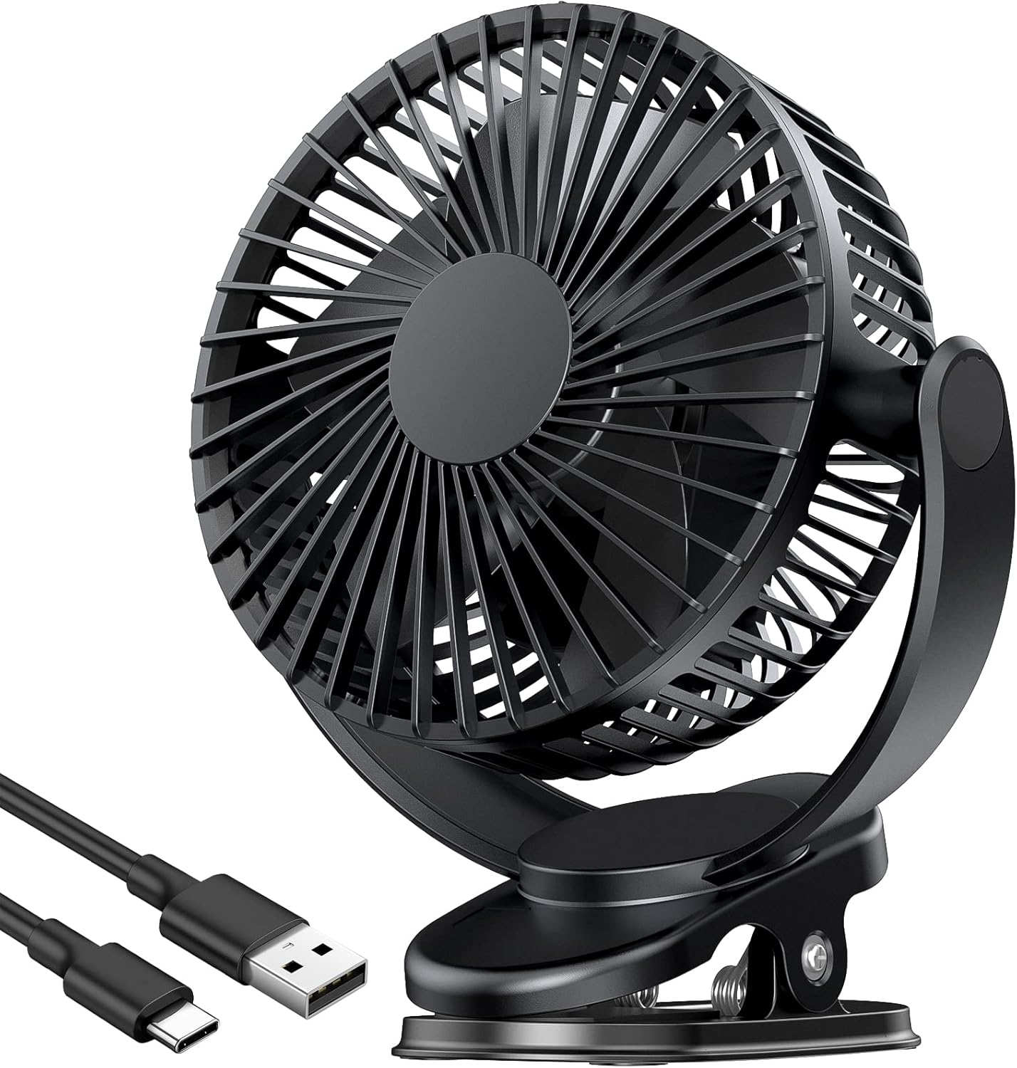 Mini ventilateur USB noir 5 pouces - 3 vitesses, batterie 5000mAh ...