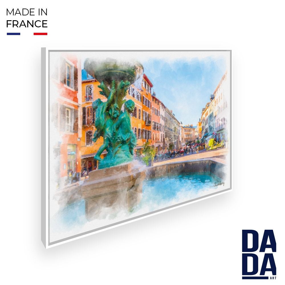 Tableau Fontaine de Chambéry / 45x60cm / Cadre Blanc / Fabriqué en ...