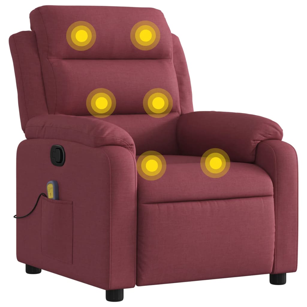 Sillón de masaje reclinable de tela color vino tinto - COMFORTXL ...