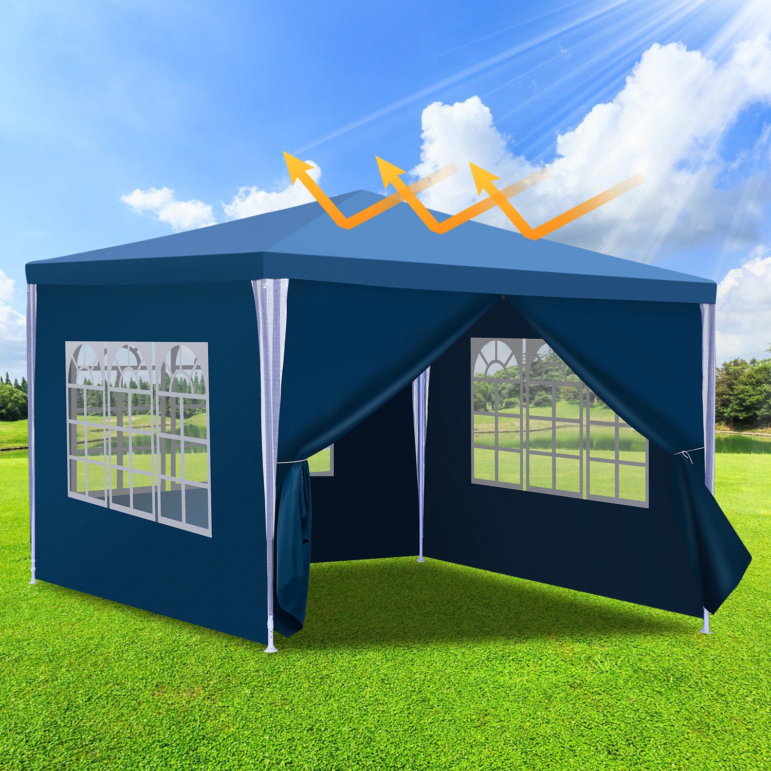 Carpa para eventos 3x3 m Azul para jardín, carpa exterior con paredes ...