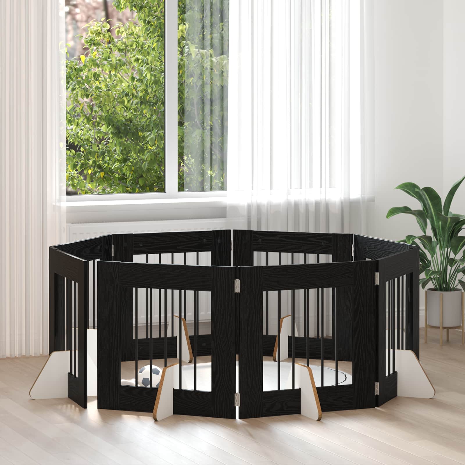 Puerta para perros plegable con soportes 8 pcs Roble Negro | Leroy Merlin