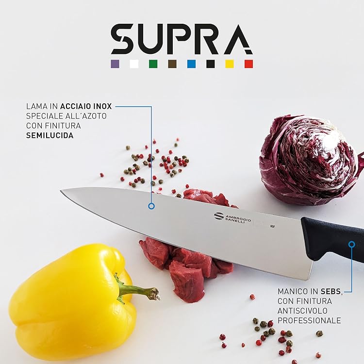 Supra - Linea Professionale in Acciaio Nitro-B - Coltello Formaggio Punta Quadra cm 26 - Giallo ...